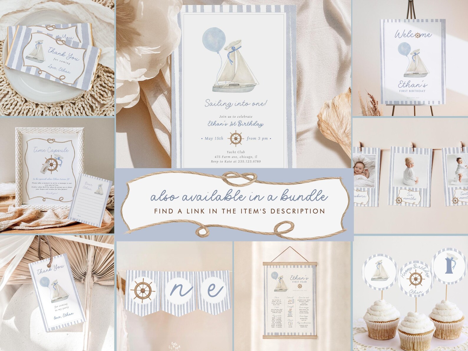 Little Sailor 1st Birthday Invitation Editable, Nautical Sailing Into ...
