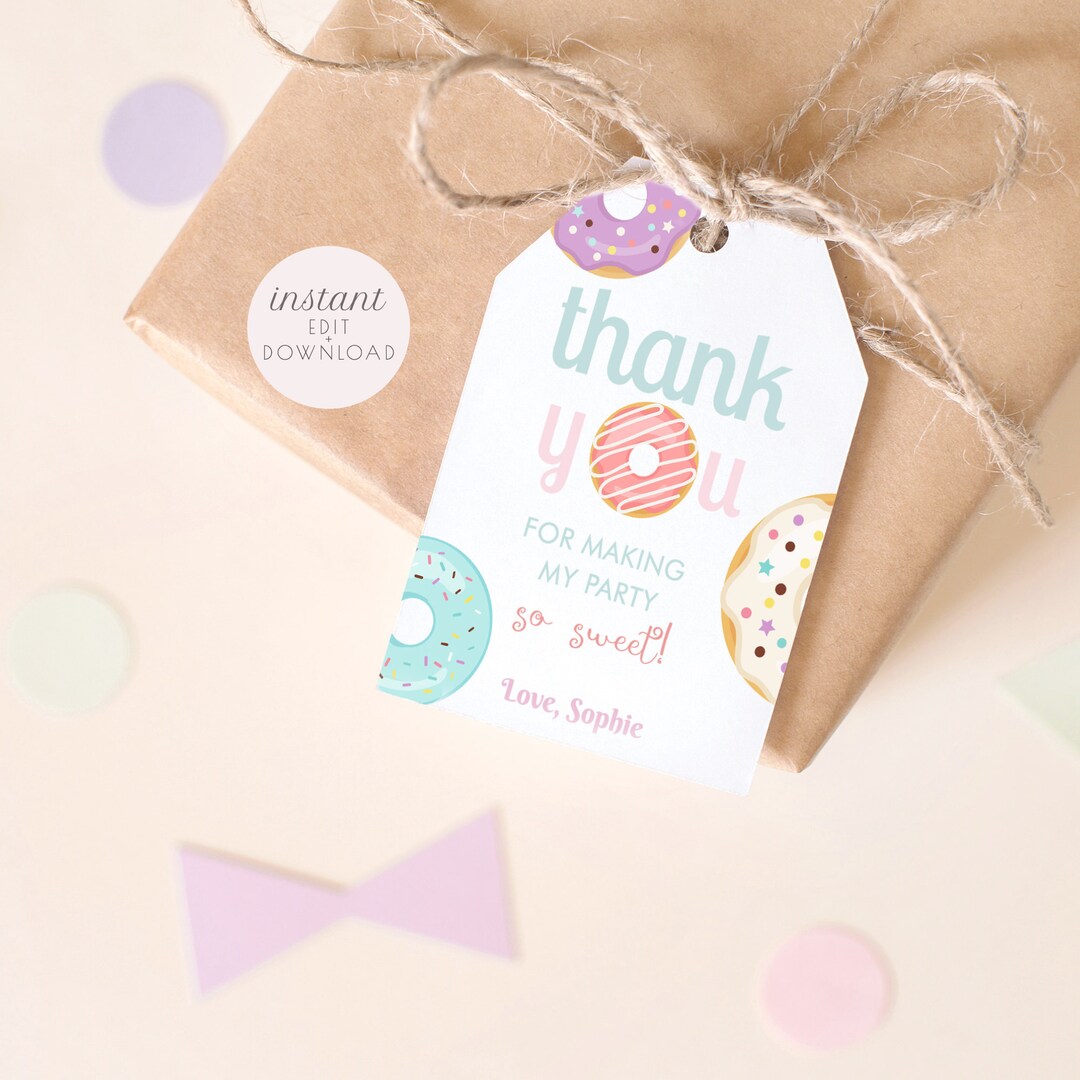 Editable Donut Favor Tags, Printable Donut Thank You, Pastel Donut ...