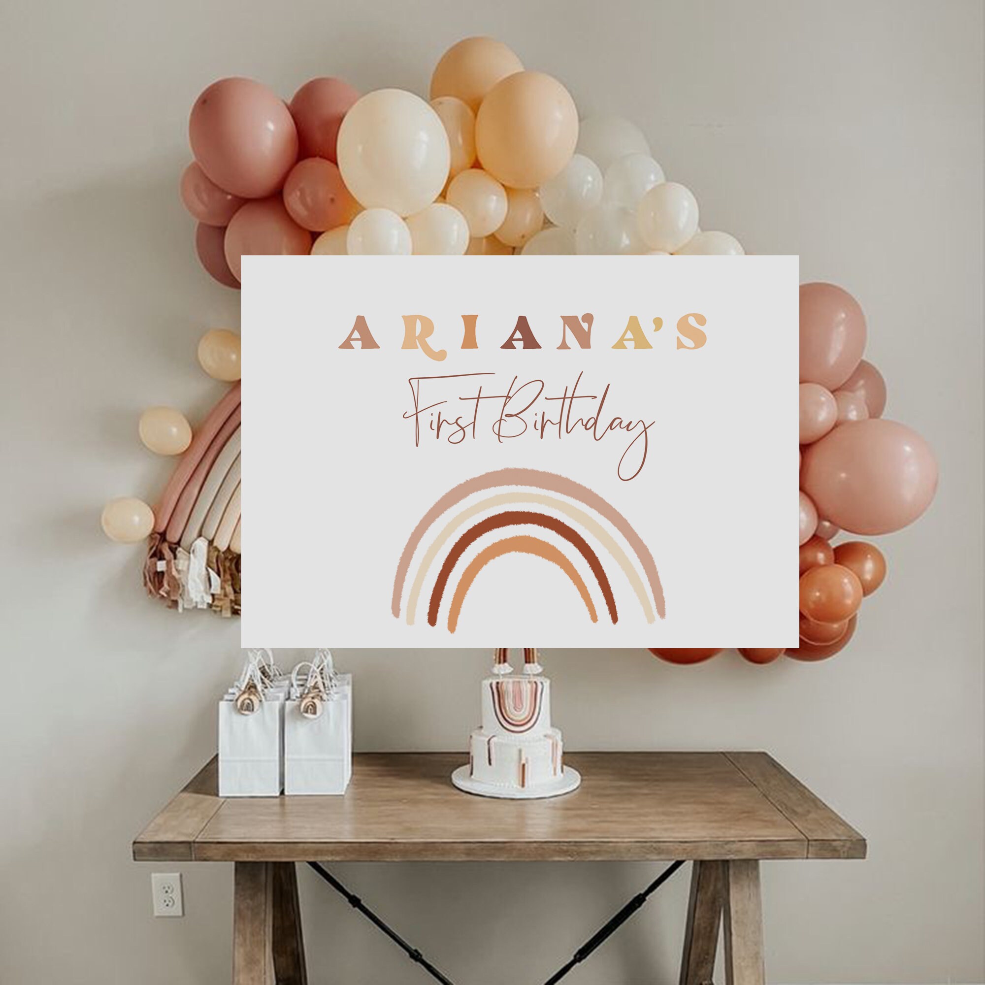 Boho Rainbow Backdrop Template Any Age Muted Rainbow Dessert - Etsy