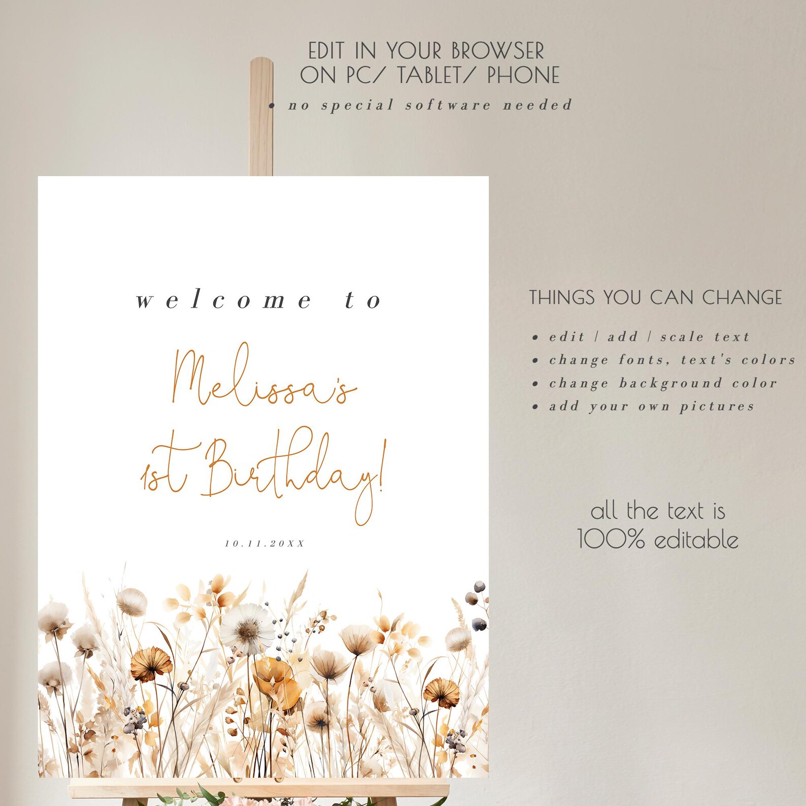 Fall Wildflower Birthday Welcome Sign, Boho Autumn Floral Reception ...