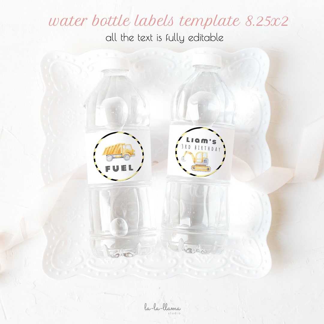 EDITABLE Construction Water Bottle Labels, Construction Party Decor ...