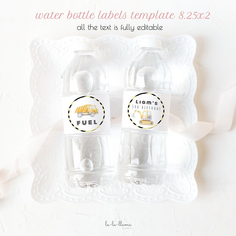 EDITABLE Construction Water Bottle Labels Construction Party - Etsy