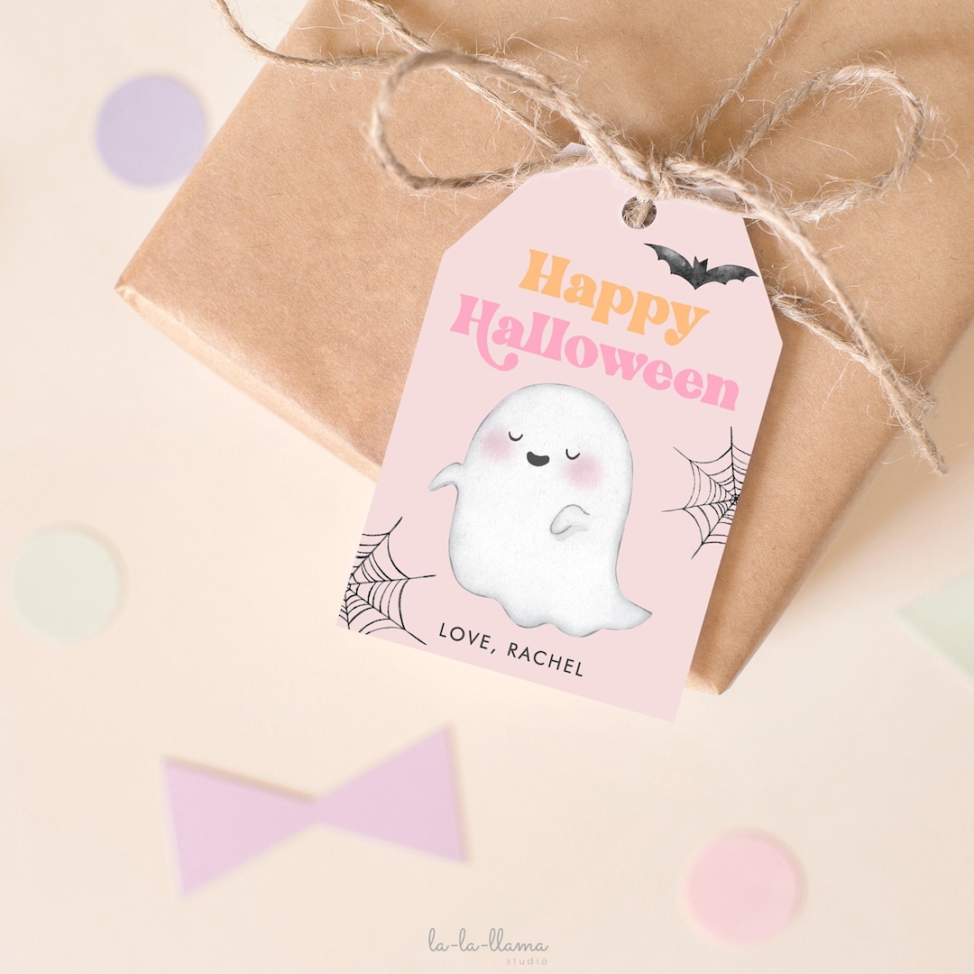 Kids Halloween Favor Tags Template, Cute Pink Halloween Gift Label, Boo ...