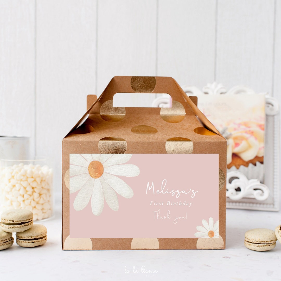 Daisy Gable Box Favor Labels Template, Boho Daisy Gift Box Sticker ...