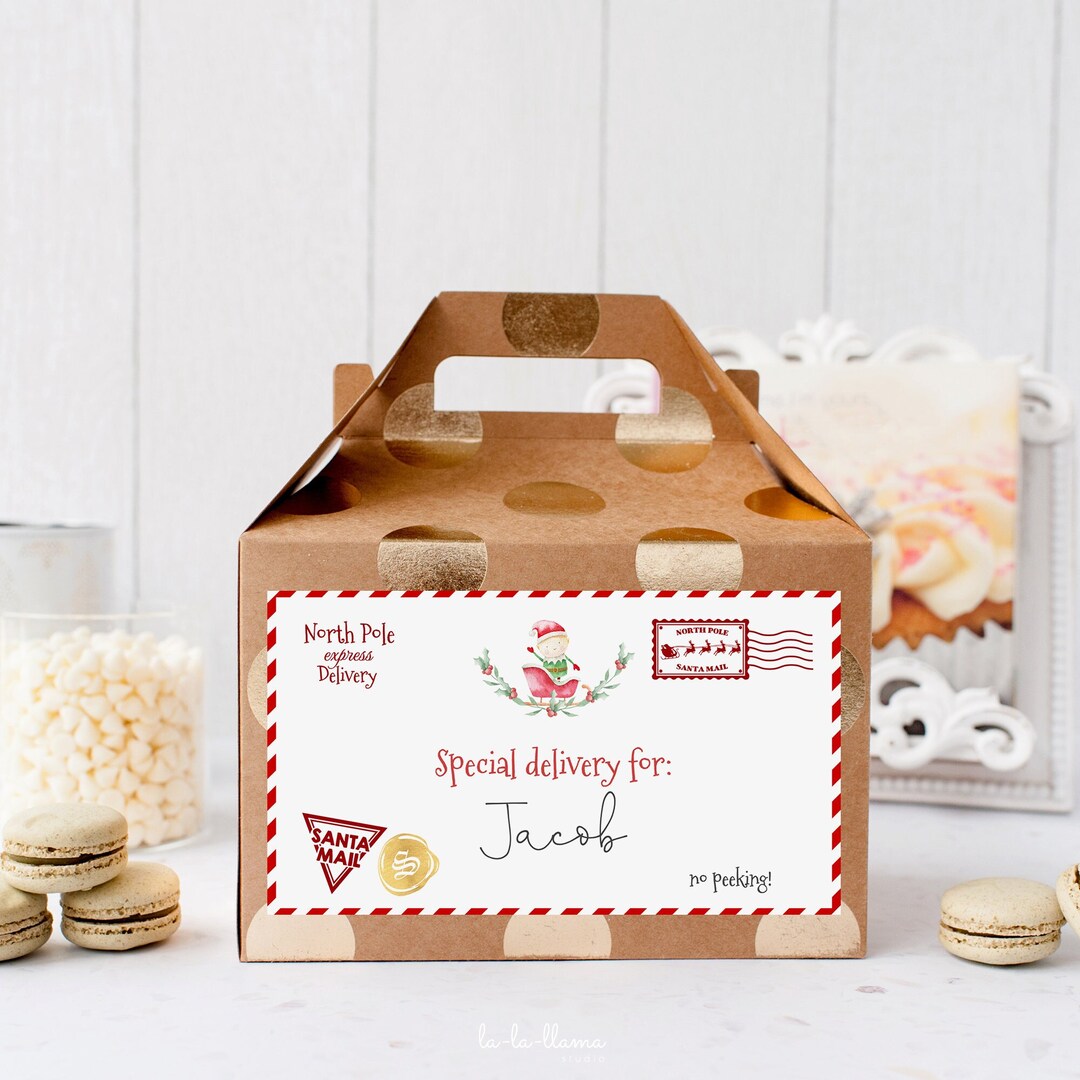 Editable Christmas Gable Box Labels, Xmas Elf Gift Box Sticker ...