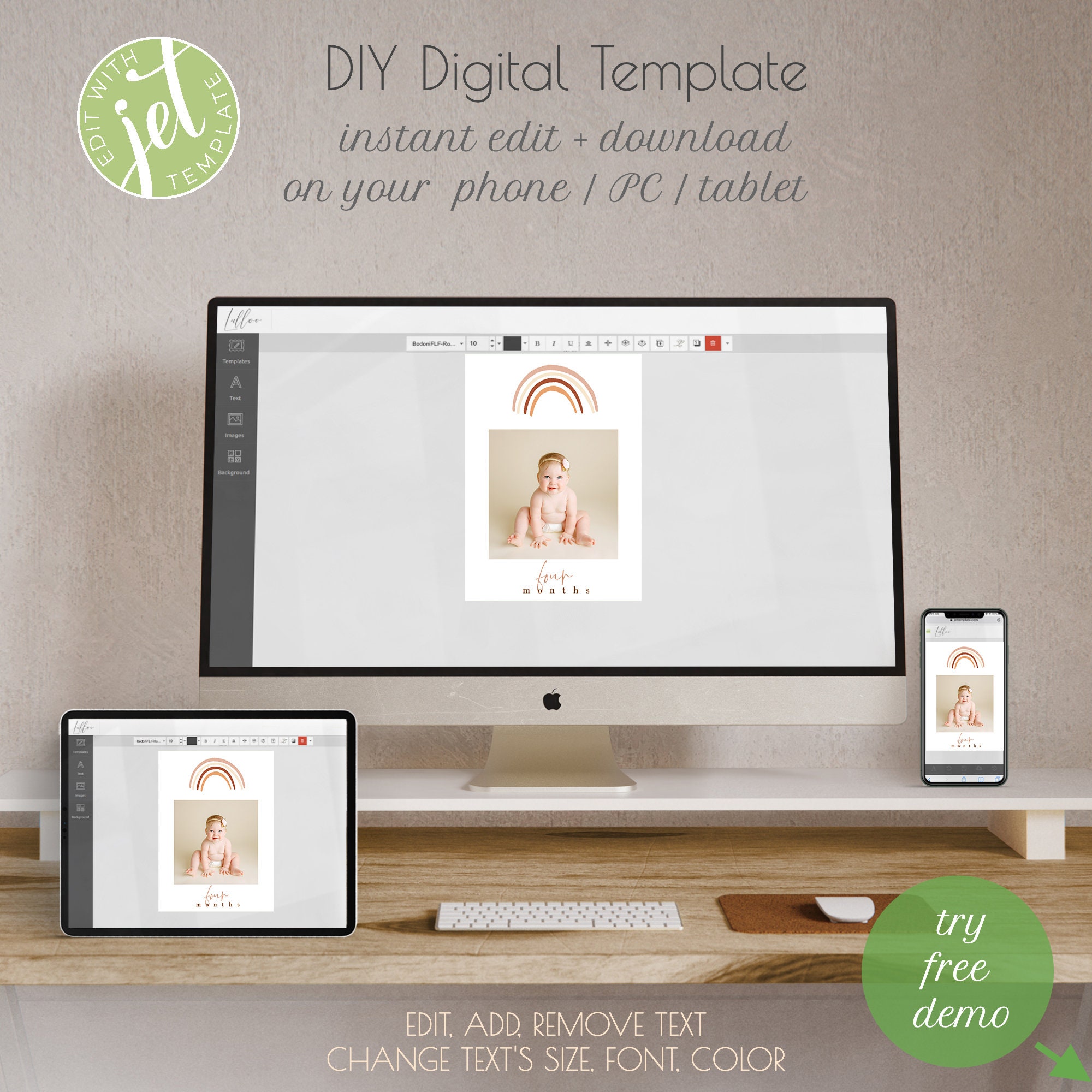 EDITABLE Boho Rainbow Monthly Photo Banner Rainbow Monthly | Etsy