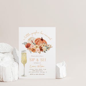 Pumpkin Sip and See Invitation Editable, Burnt Orange Fall Florals Meet ...
