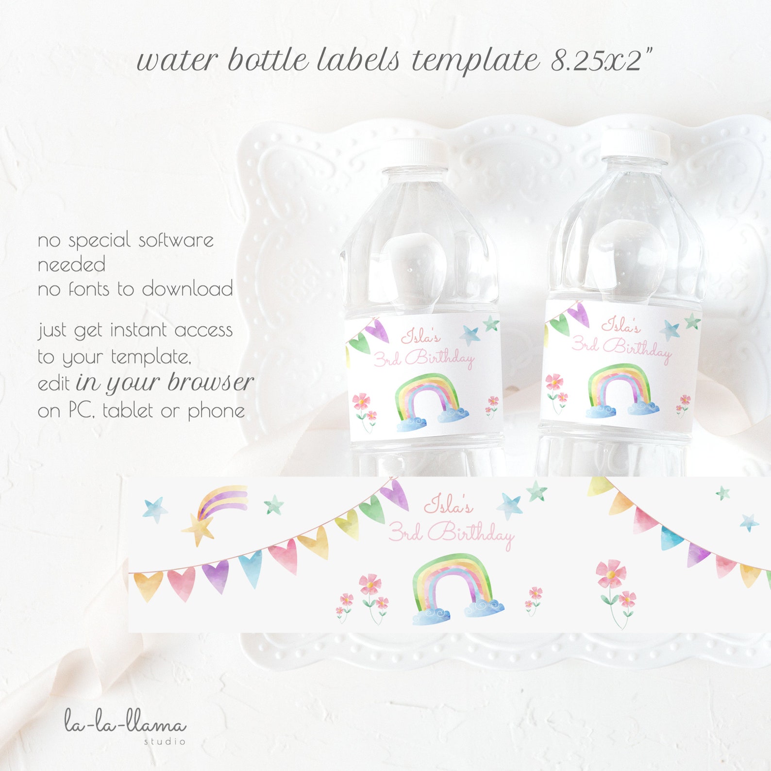 Pastel Rainbow Water Bottle Labels EDITABLE Rainbow Party - Etsy