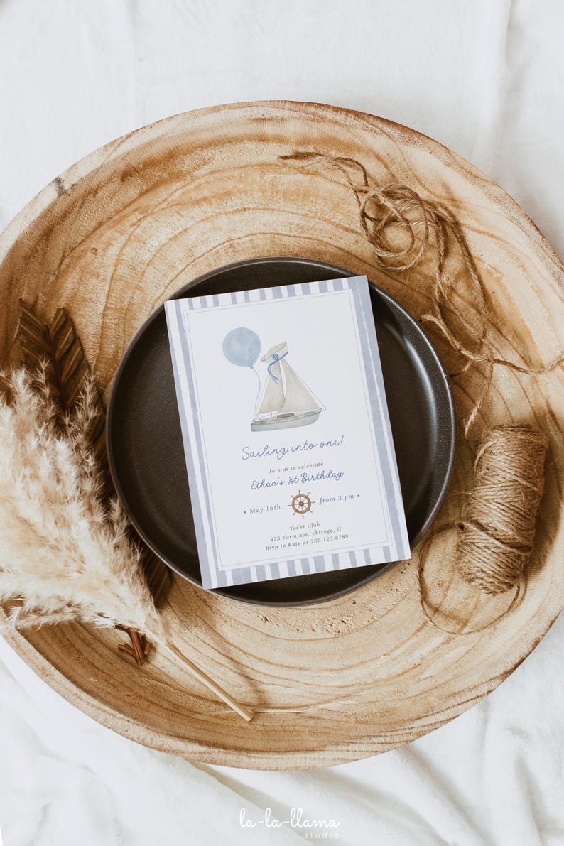 Little Sailor 1st Birthday Invitation Editable, Nautical Sailing Into ...