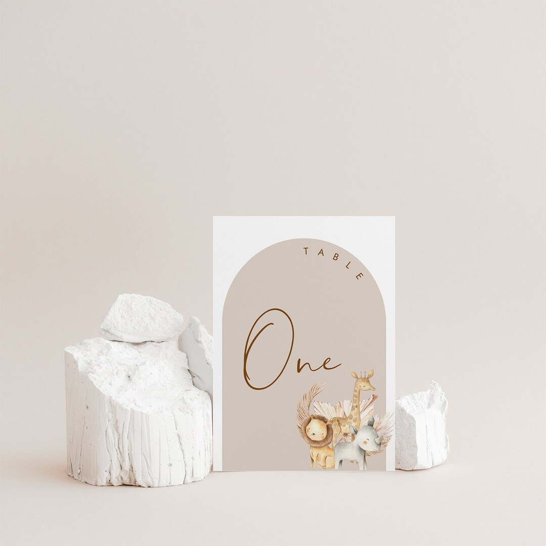 Editable Boho Safari Table Numbers, Muted Jungle Animals Table Numbers ...