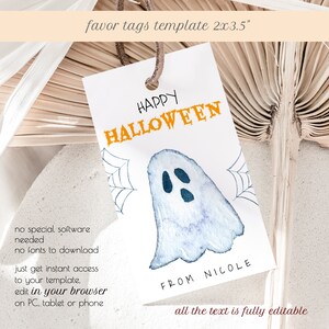 Editable Halloween Tags Template, Ghost Halloween Favor Tags, Kids ...