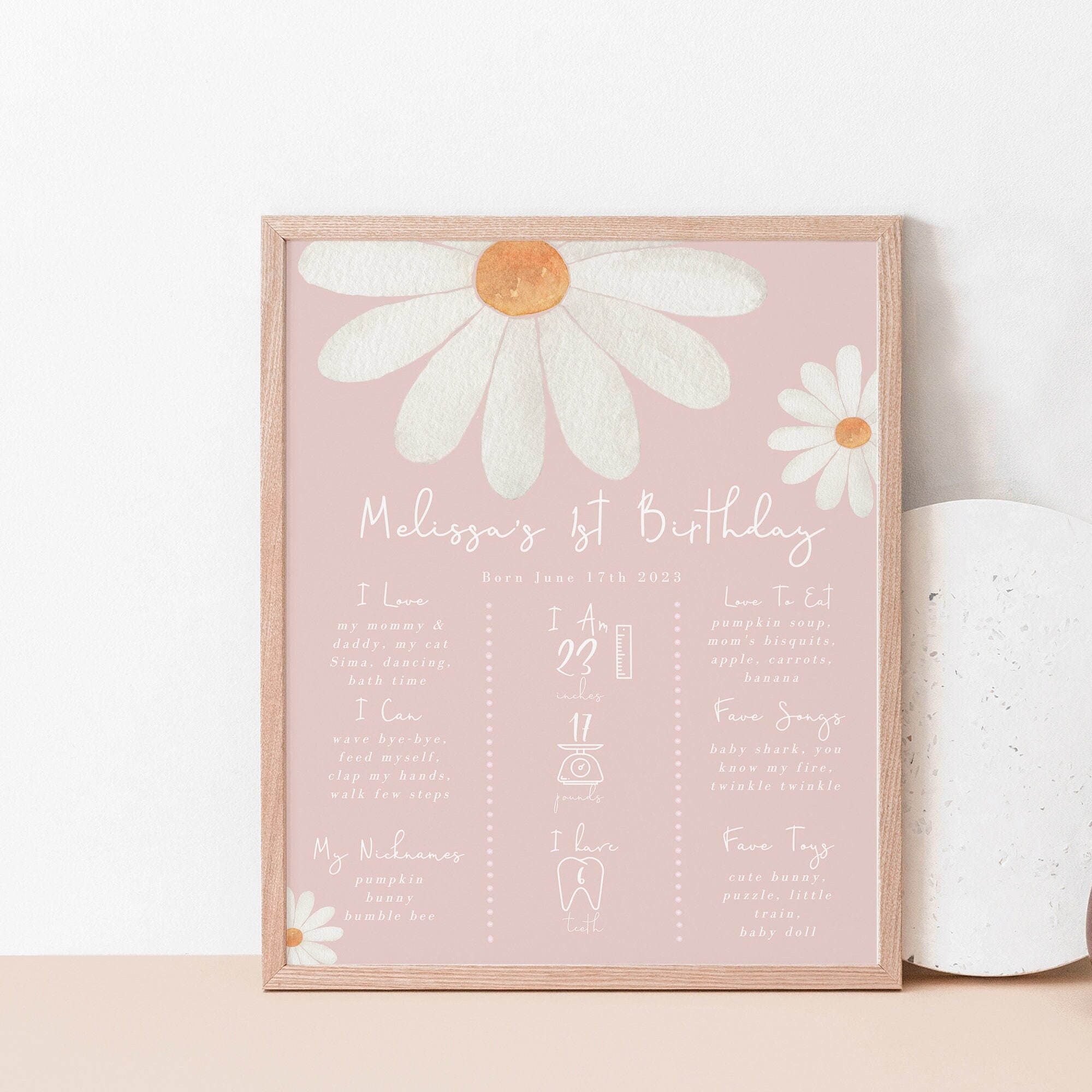 Daisy First Birthday Milestones Sign Printable Boho Daisy - Etsy Australia