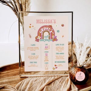 Groovy First Birthday Milestones Sign Printable, Groovy One Chalkboard ...