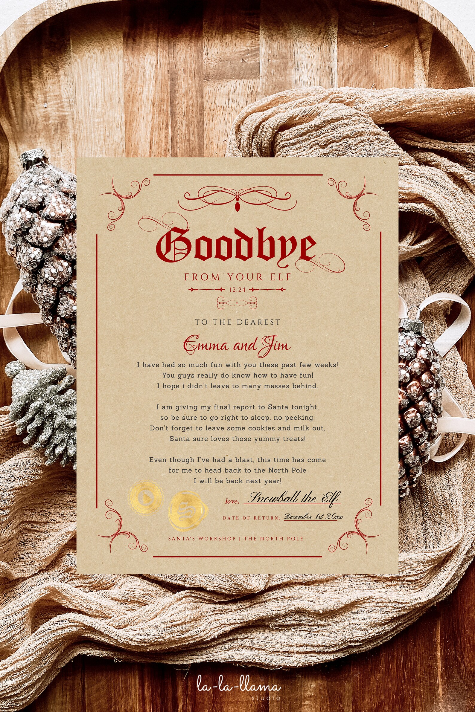 Editable Vintage Elf Goodbye Letter From North Pole Instant Download ...