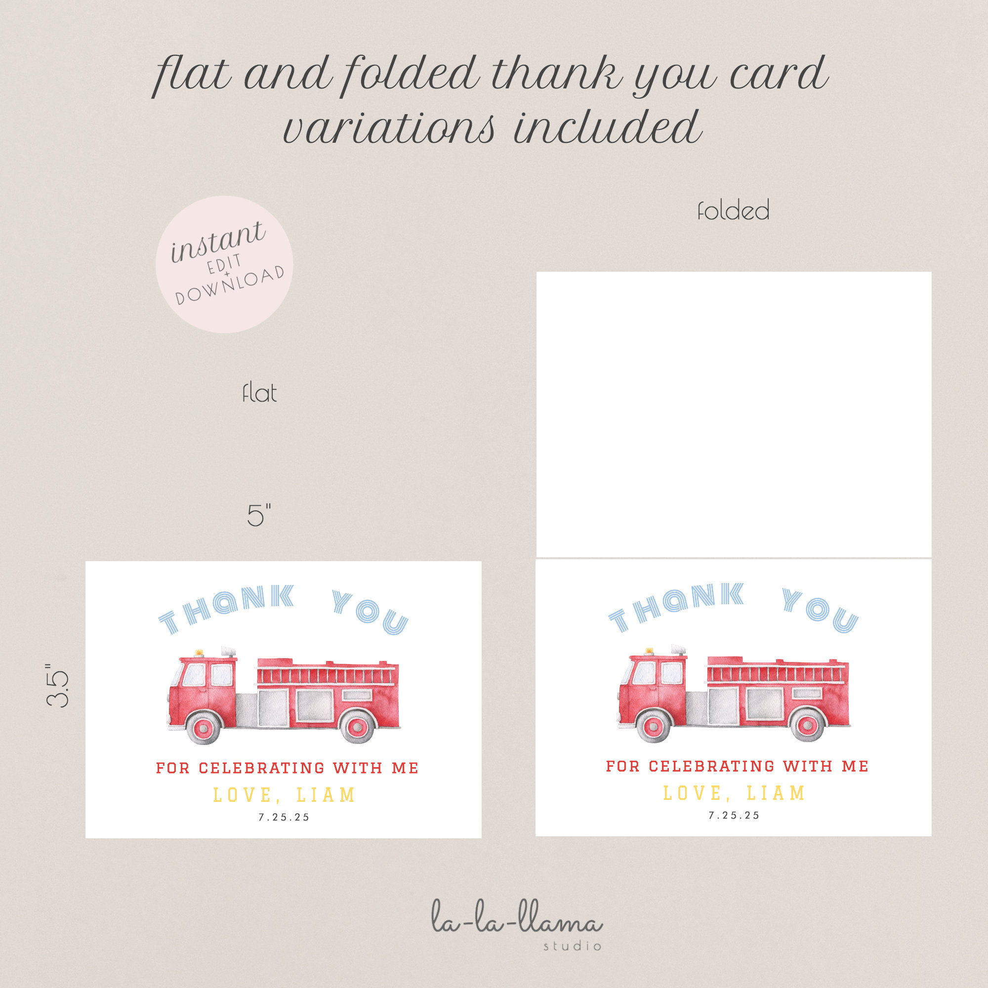 Firetruck Thank You Card Template Firefighter Thank You Card - Etsy
