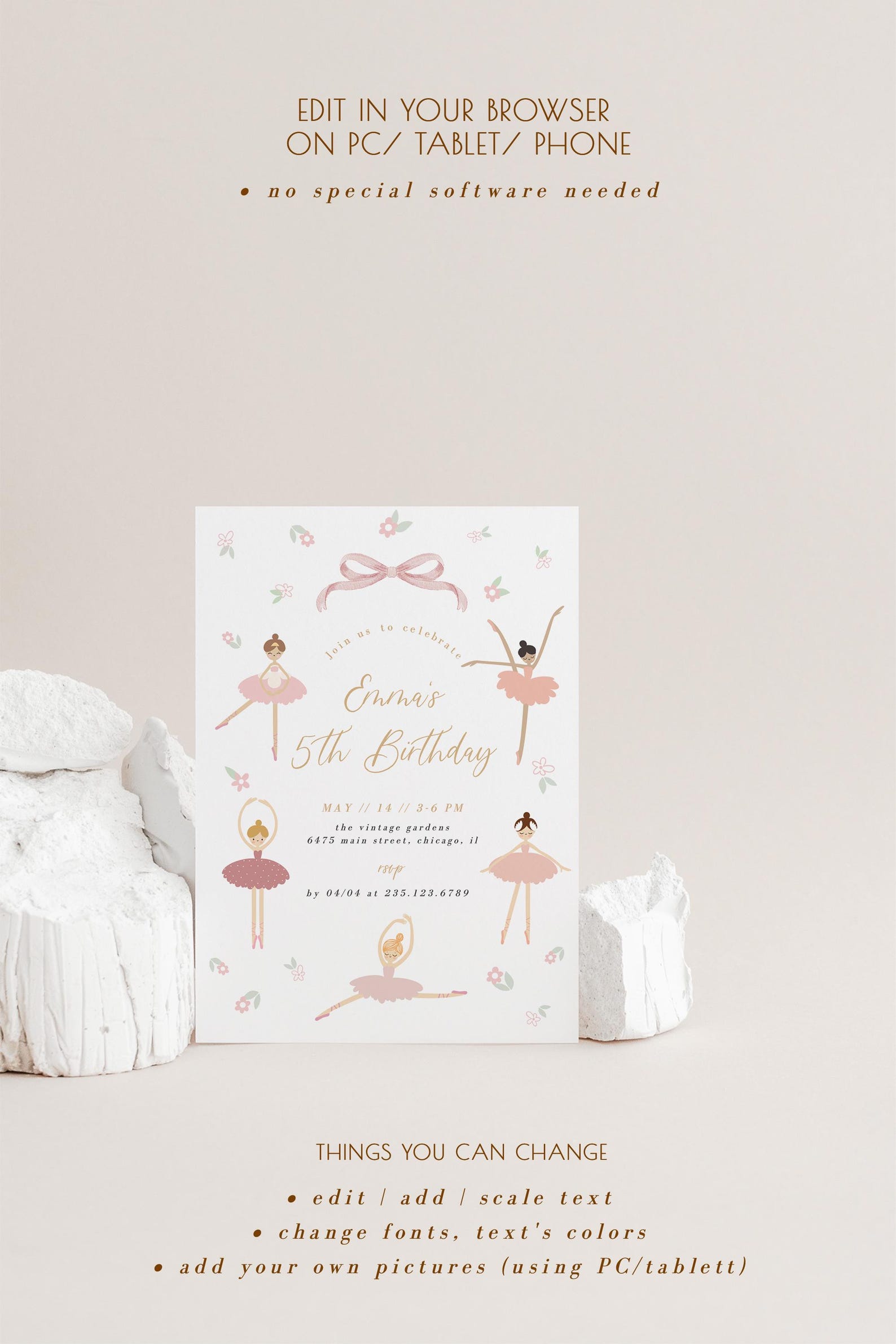 Ballerina Birthday Invitation Fully Editable: Tiny Ballet Dancer ...