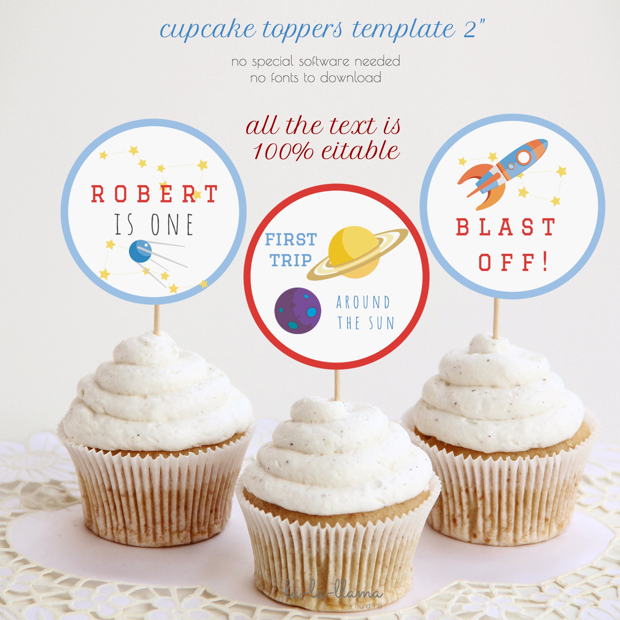 EDITABLE Outer Space Birthday Cupcake Toppers Galaxy Blast - Etsy