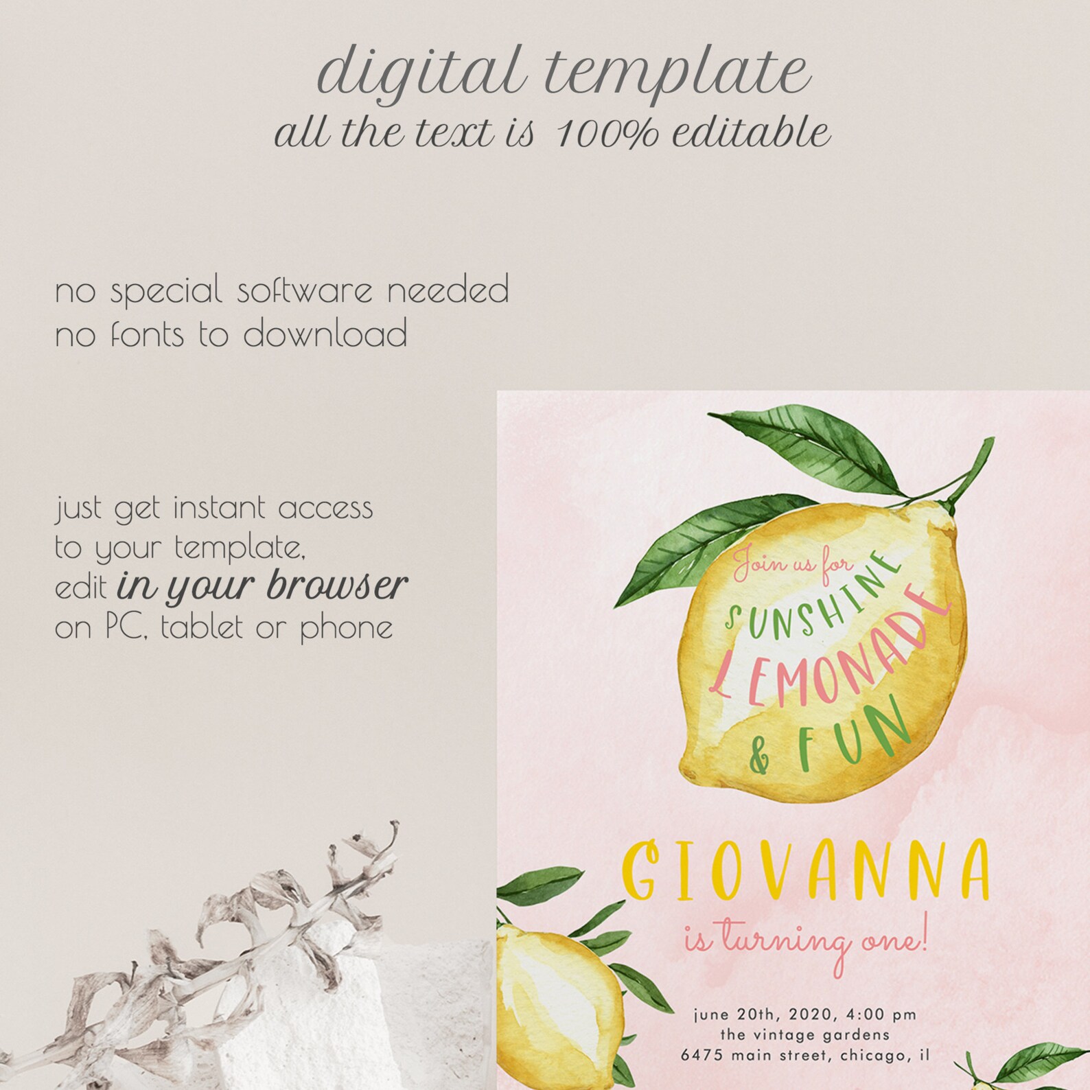 Lemonade Birthday Invitation Template Lemonade Stand Invite | Etsy