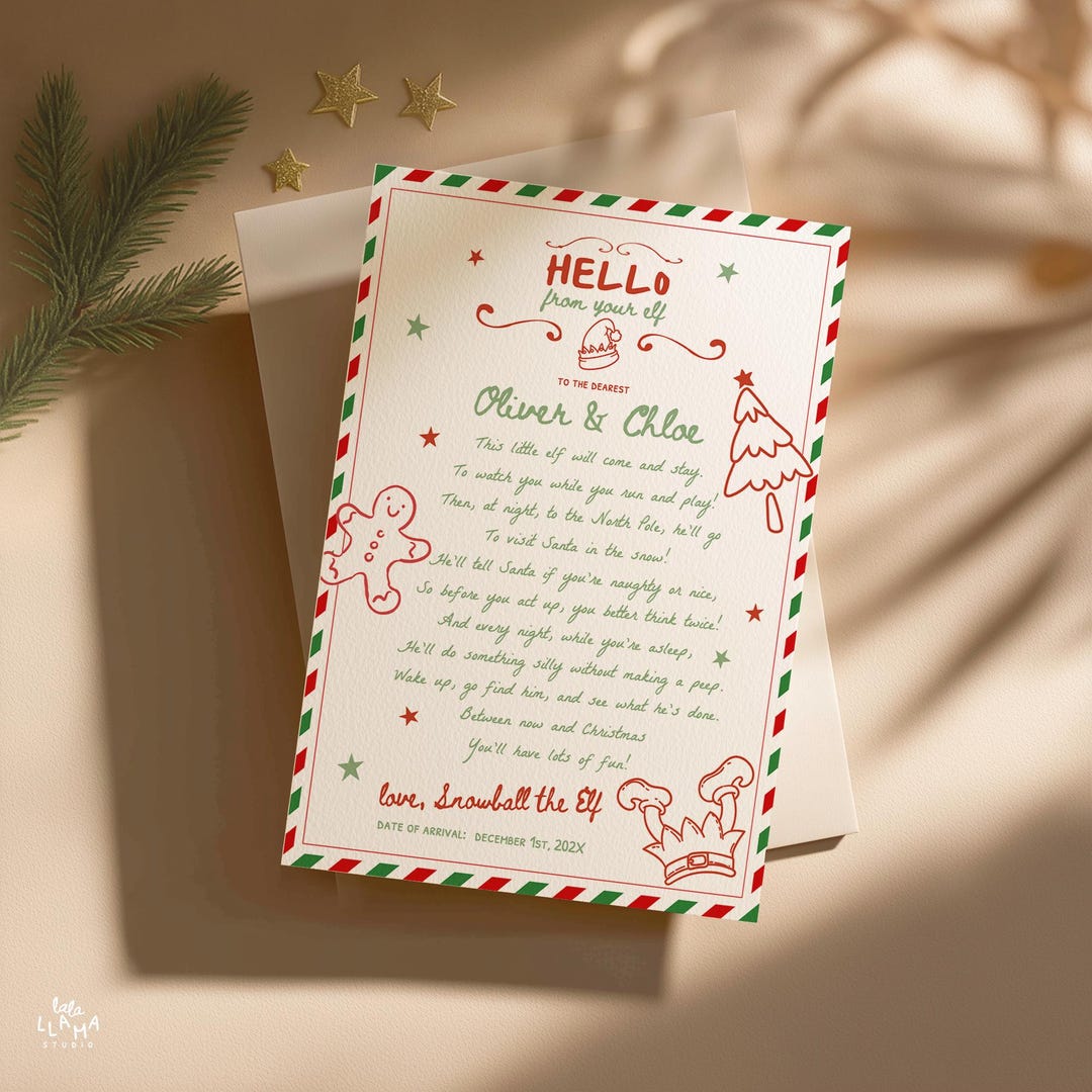 Hello Letter From Elf: Hand Drawn First Time Arrival Note (editable ...