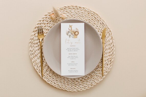 Editable Boho Safari Menu Muted Jungle Menu Bohemiansafari | Etsy