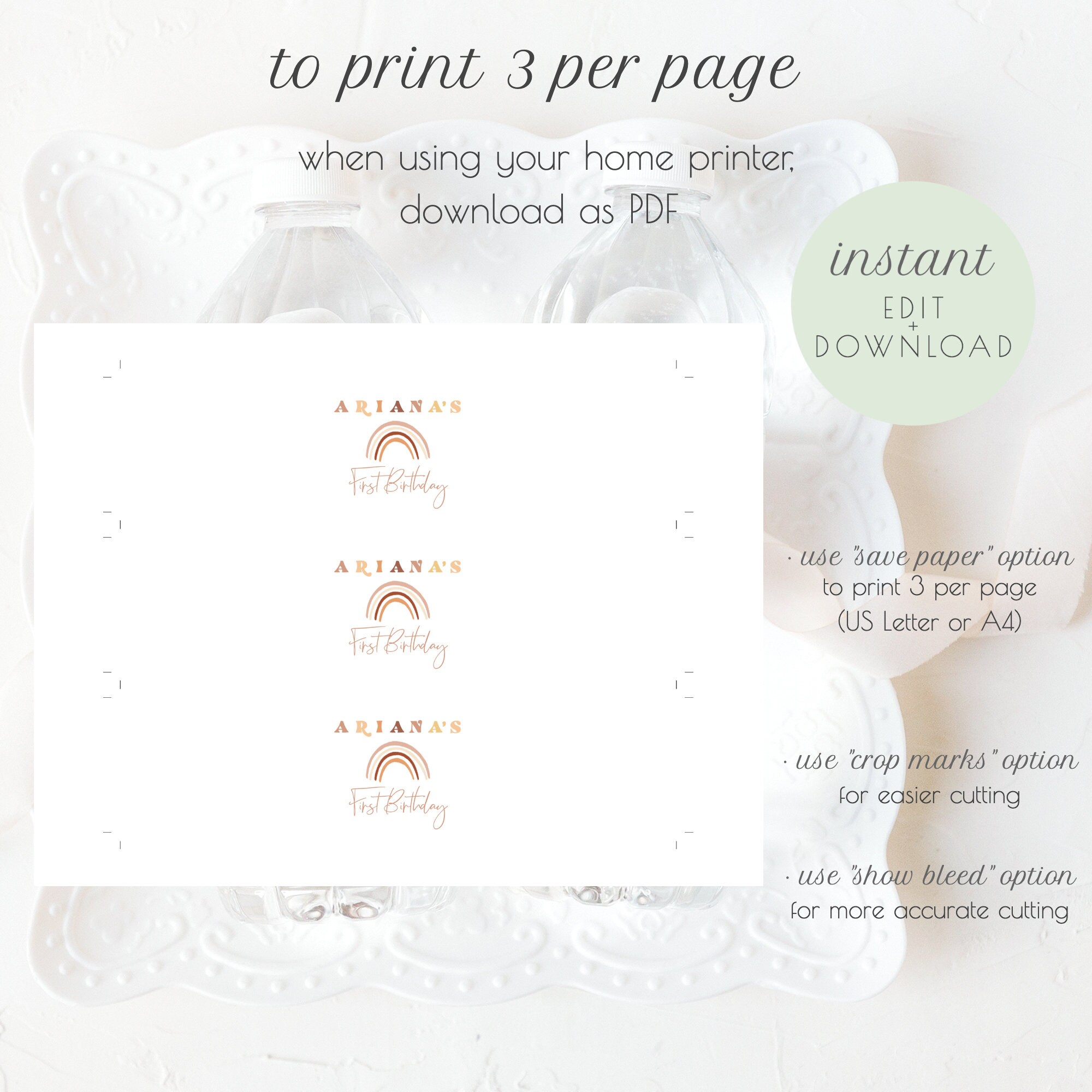 Boho Rainbow Water Bottle Labels EDITABLE Muted Rainbow Party - Etsy