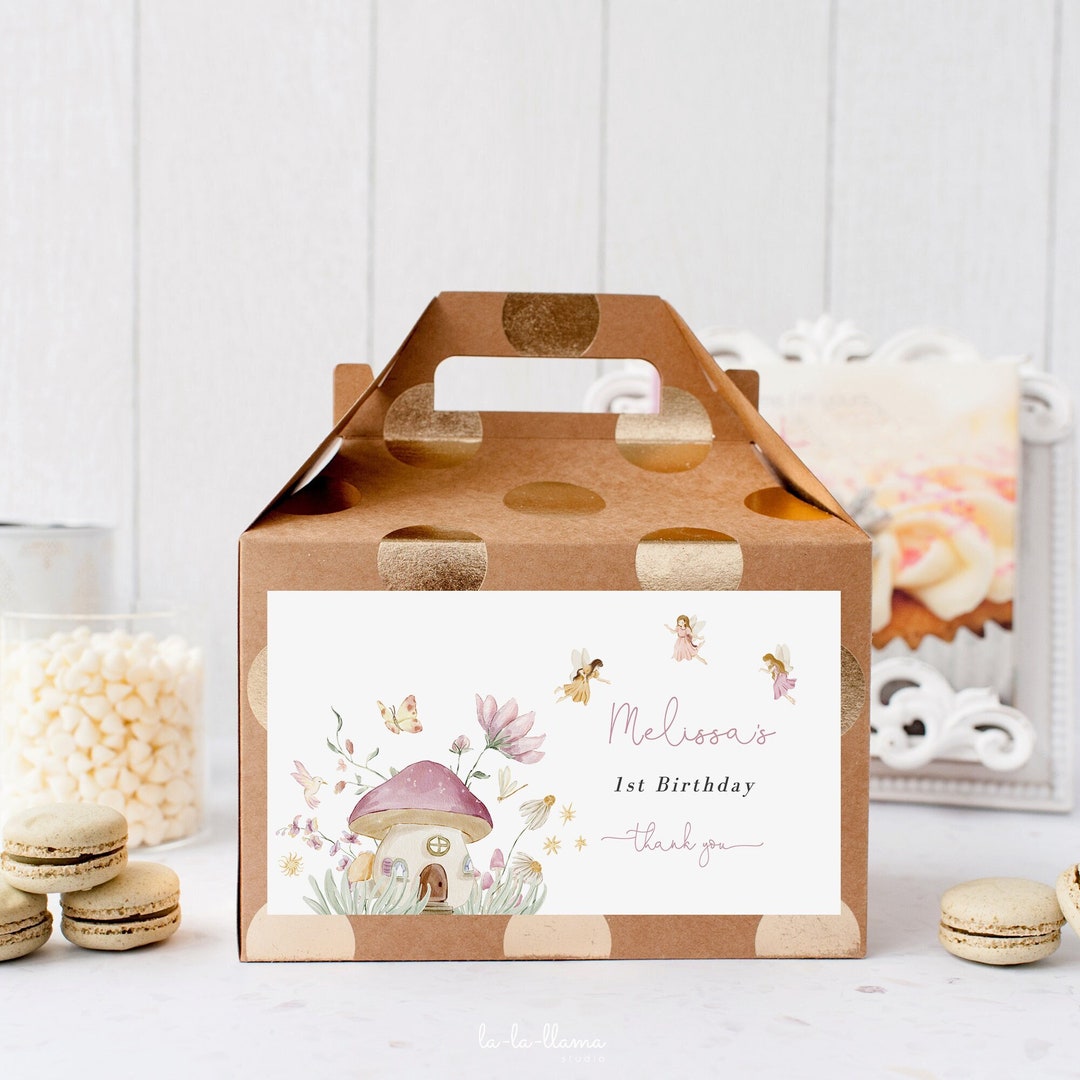 Fairy Gable Box Favor Labels Editable, Fairy Forest Gift Box Sticker ...
