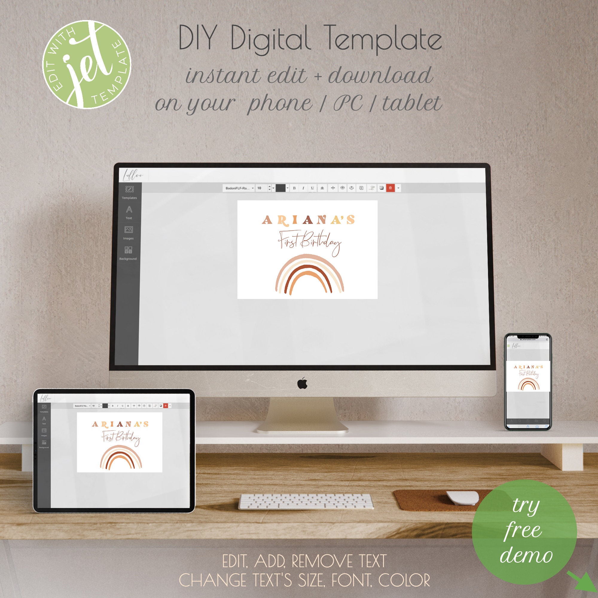 Boho Rainbow Backdrop Template Any Age Muted Rainbow Dessert - Etsy