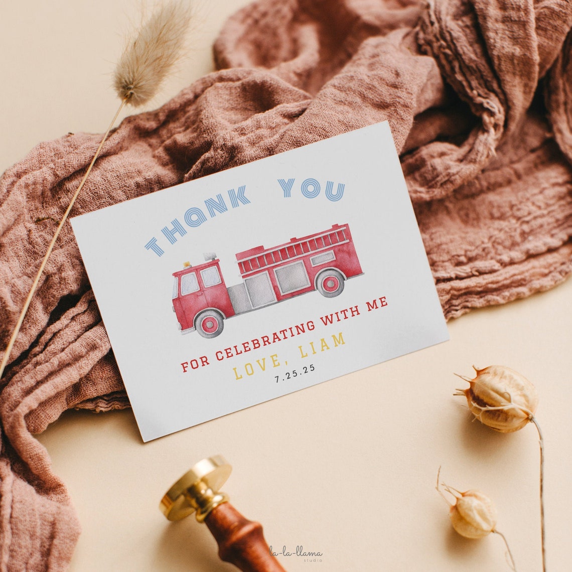 Firetruck Thank You Card Template Firefighter Thank You Card - Etsy