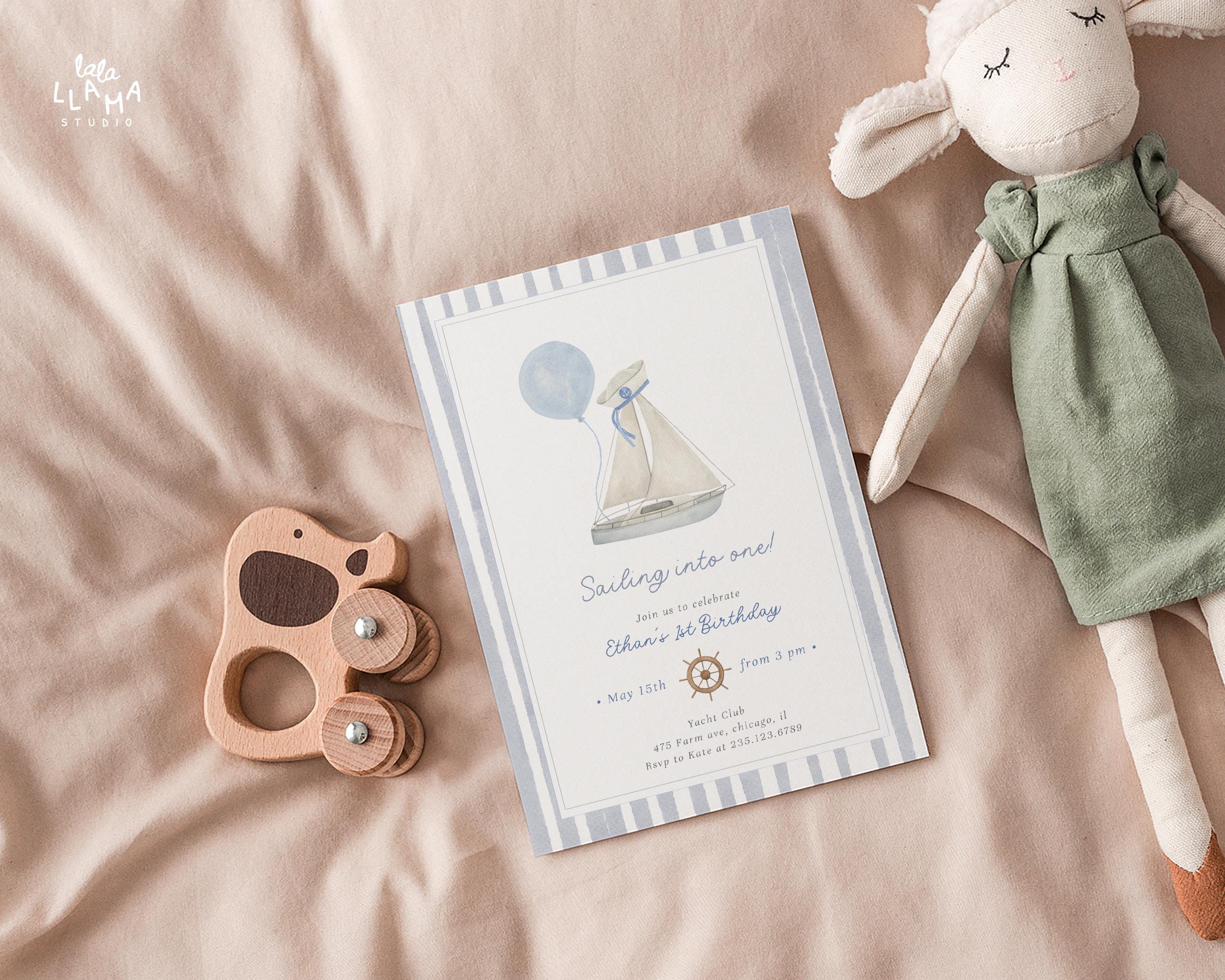 Little Sailor 1st Birthday Invitation Editable, Nautical Sailing Into ...