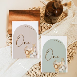 Editable Boho Safari Table Numbers, Muted Jungle Animals Table Numbers ...