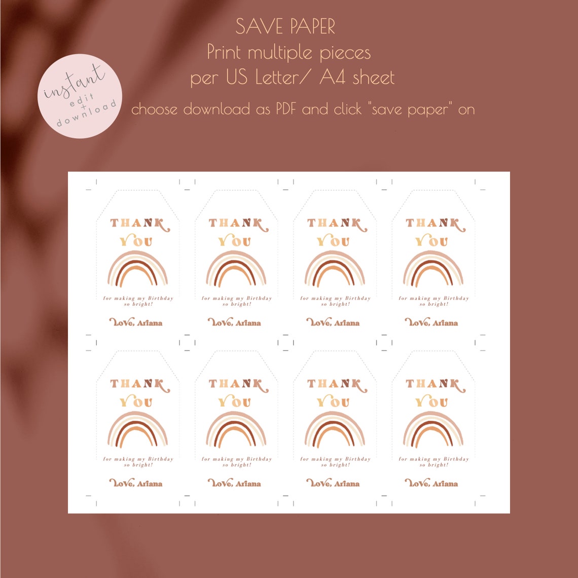 Boho Rainbow Birthday Favor Tags Simple Rainbow Gift Labels | Etsy