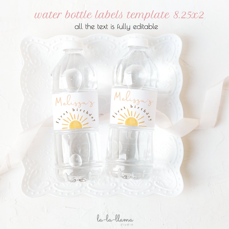 Sun Water Bottle Labels EDITABLE, Sunshine Party Decor Printable, First ...