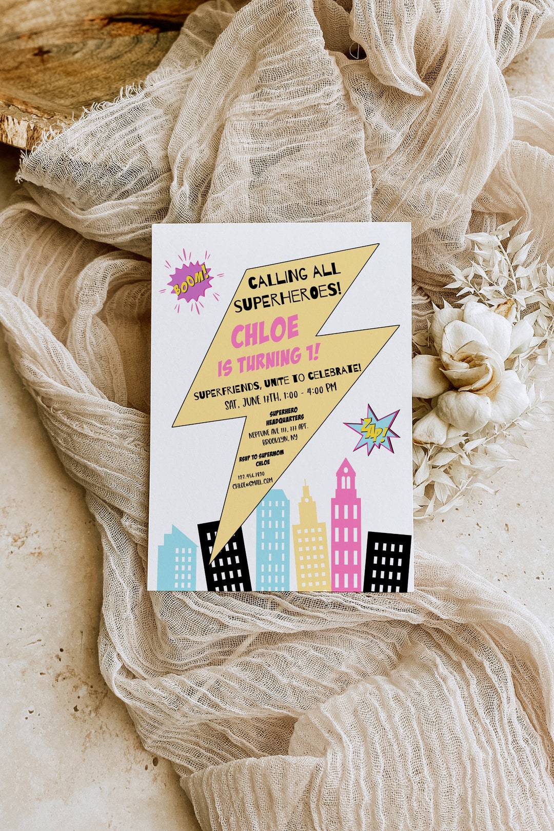 Editable Superhero First Birthday Invitation, Comic Book 1st Birthday ...
