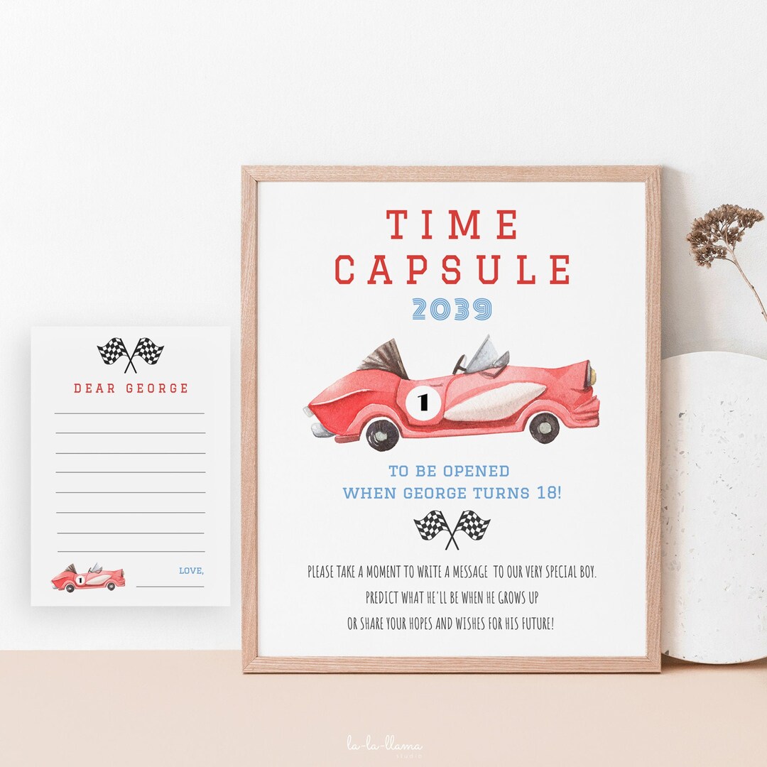 Vintage Race Car Time Capsule Template, Retro Car First Birthday Party ...