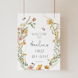 Bee Birthday Welcome Sign, First Bee Day Party Poster, Honey Bee ...
