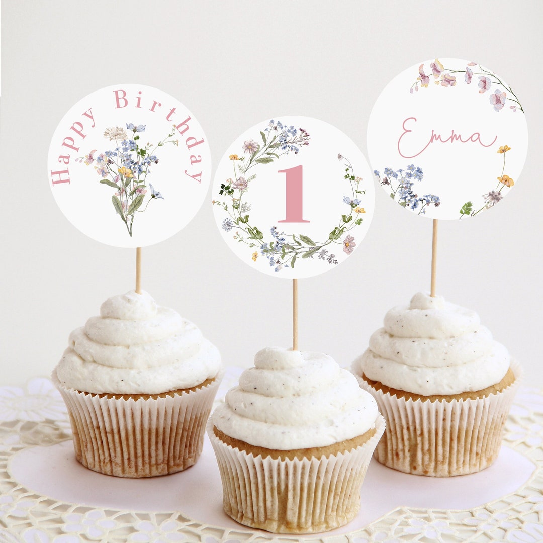 Editable Wildflower Birthday Cupcake Toppers, Midsummer Floral Cake ...