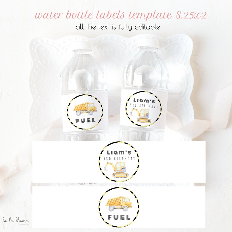 EDITABLE Construction Water Bottle Labels Construction Party - Etsy
