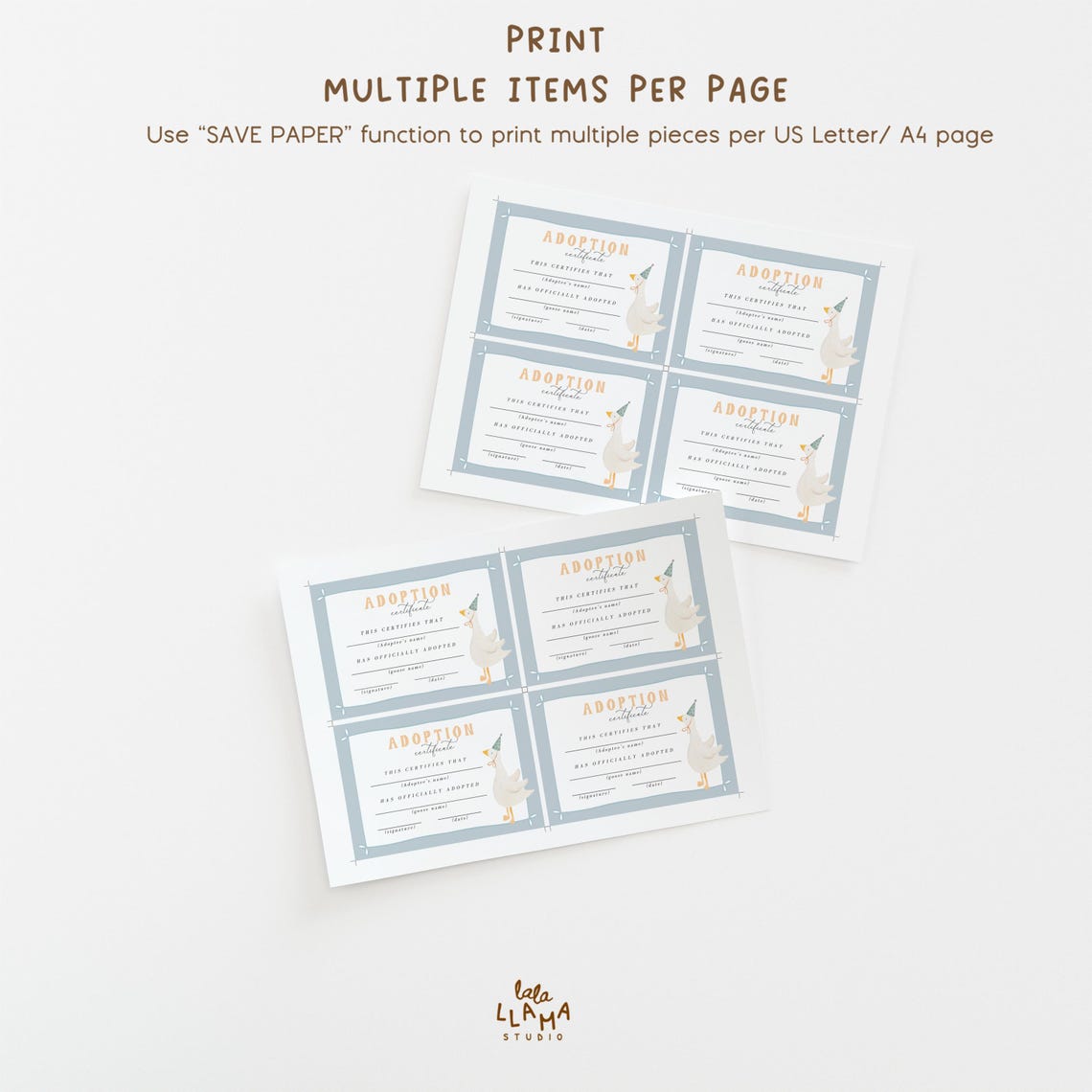 Adopt a Goose Party Game: Sign & Certificate Template (digital Download ...