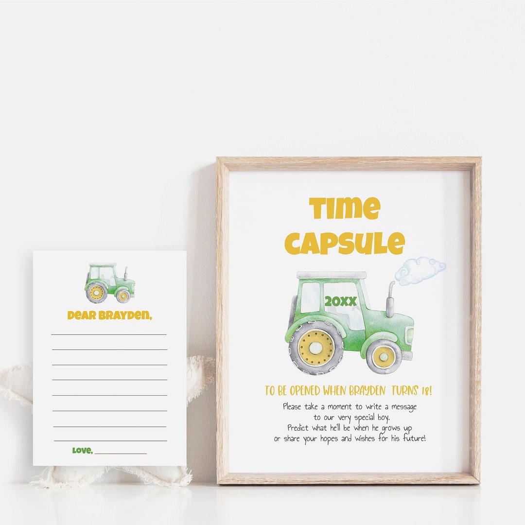 Tractor Time Capsule Template, Green Tractor First Birthday Keepsake ...