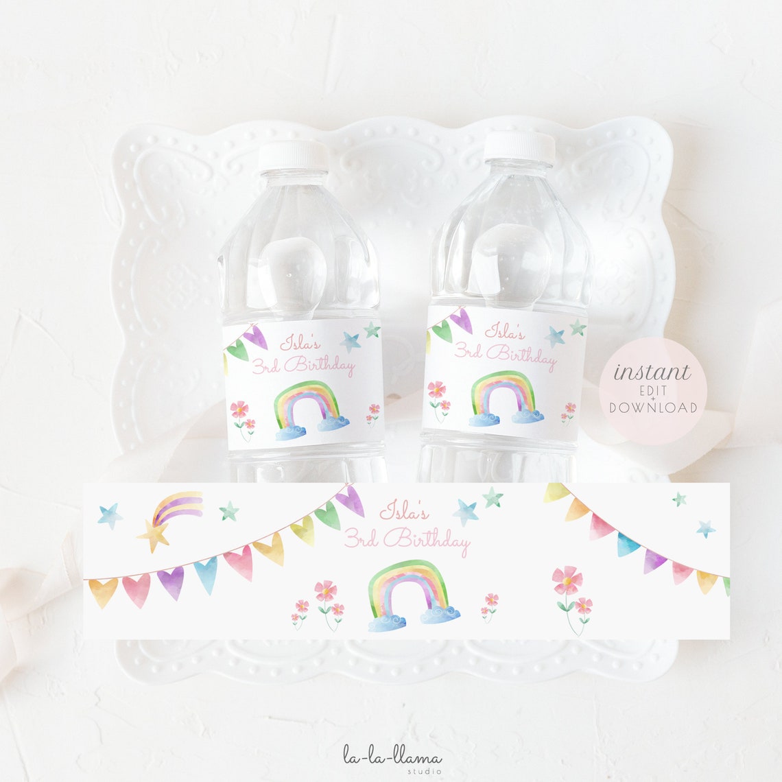 Pastel Rainbow Water Bottle Labels EDITABLE Rainbow Party - Etsy