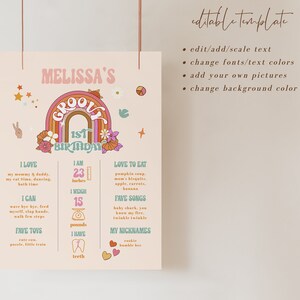 Groovy First Birthday Milestones Sign Printable, Groovy One Chalkboard ...