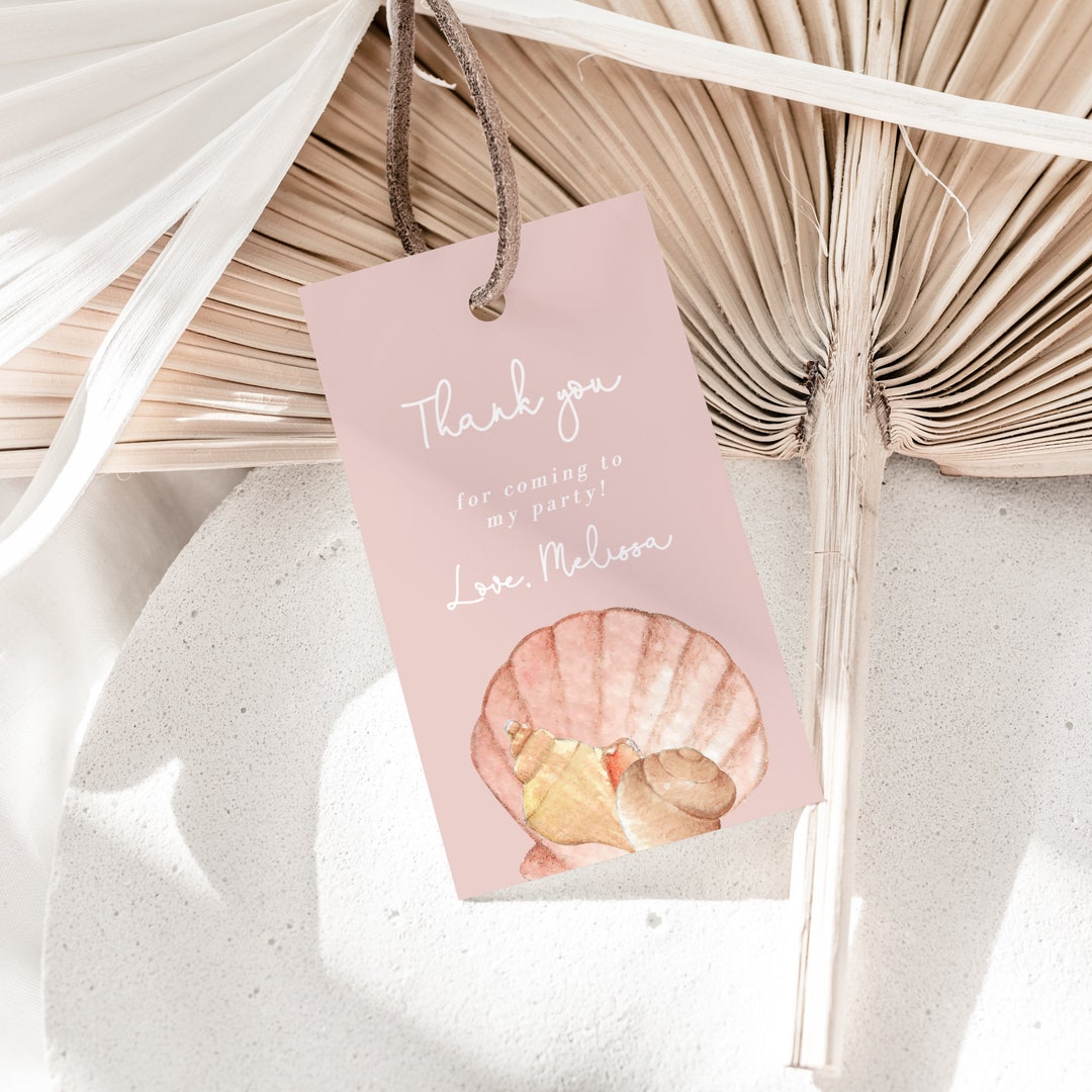 Let's Shellebrate Birthday Favor Tags Template, Seashell Gift Labels ...