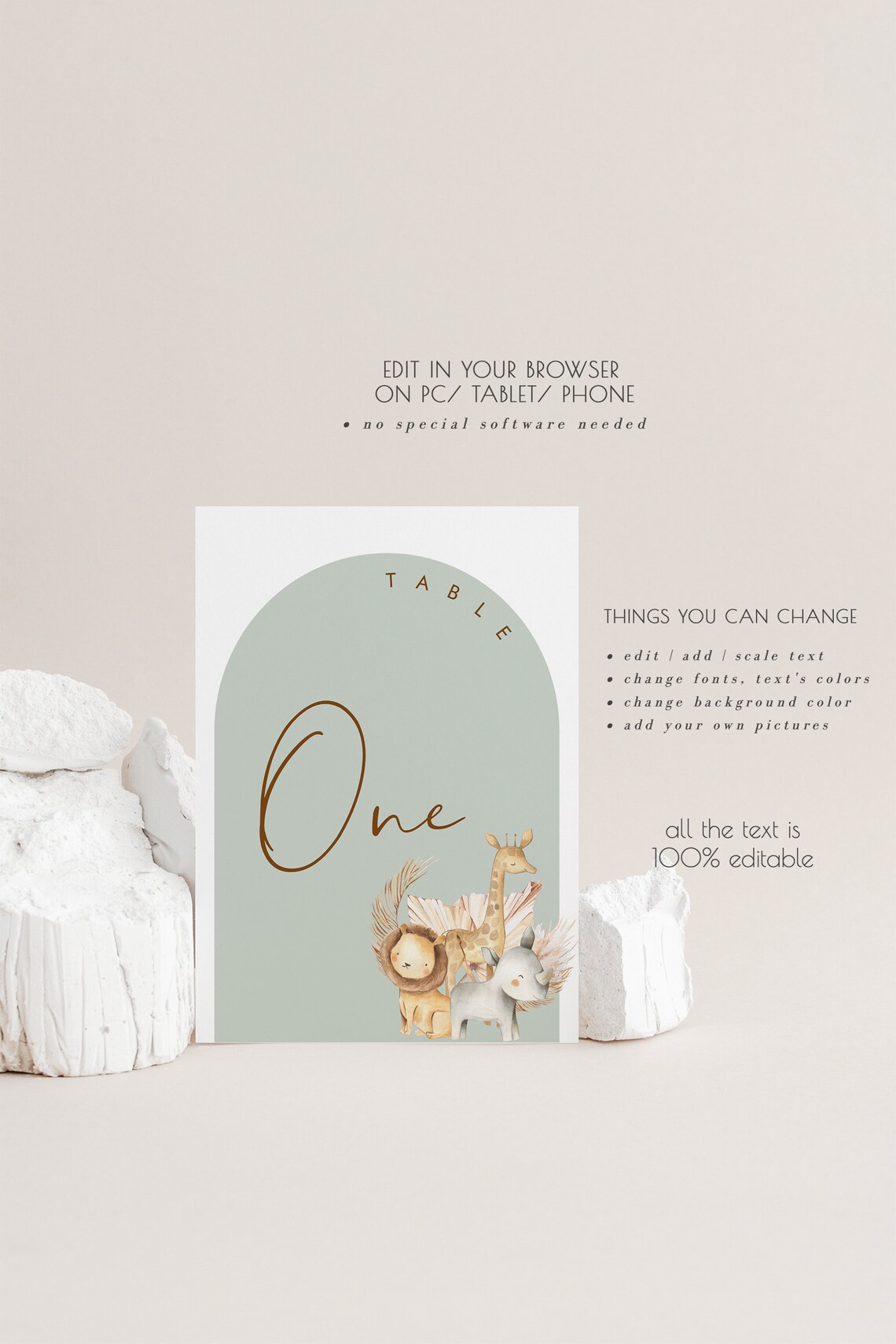 Editable Boho Safari Table Numbers Muted Jungle Animals Table - Etsy