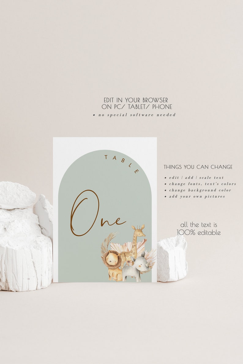Editable Boho Safari Table Numbers Muted Jungle Animals Table - Etsy