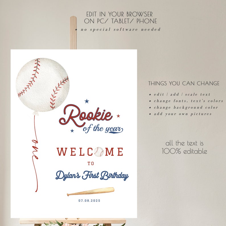 Editable Baseball Birthday Welcome Sign Baseball Party - Etsy
