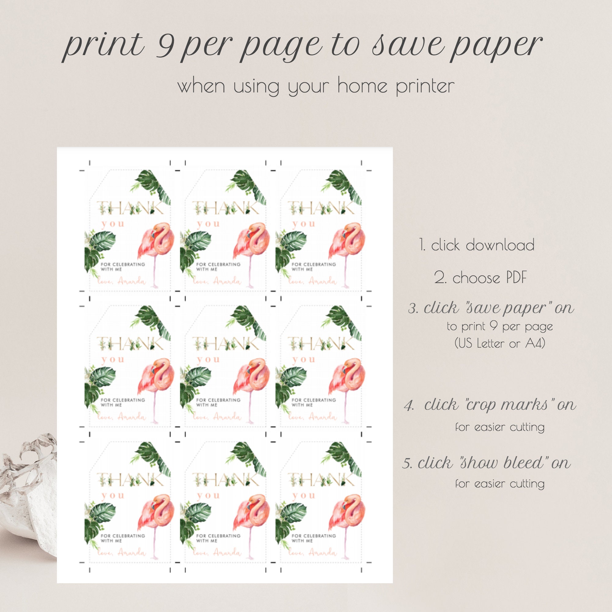 Flamingo Party Favor Tags Printable Tropical Pool Party Thank - Etsy