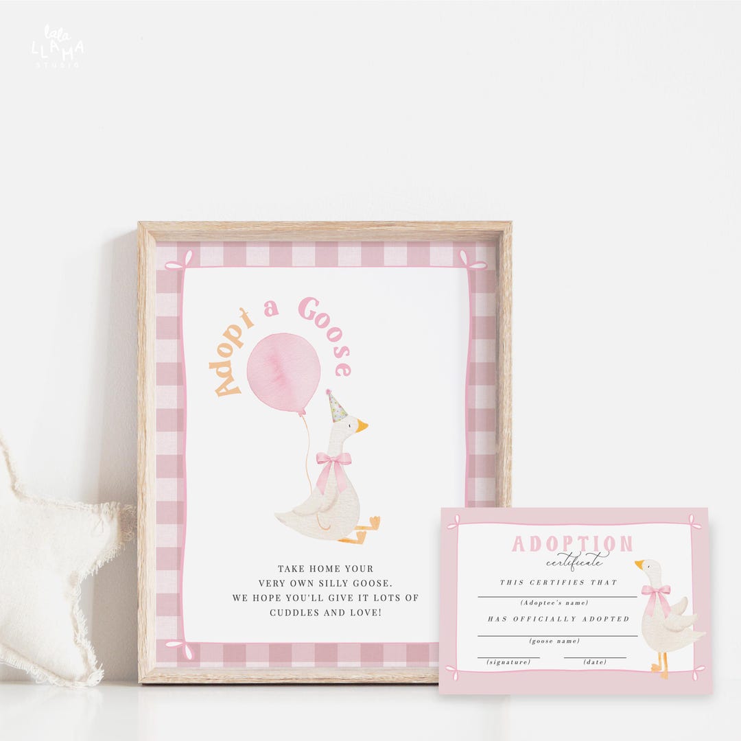 Silly Goose Adoption Sign & Certificate: Pink 1st Birthday (digital ...