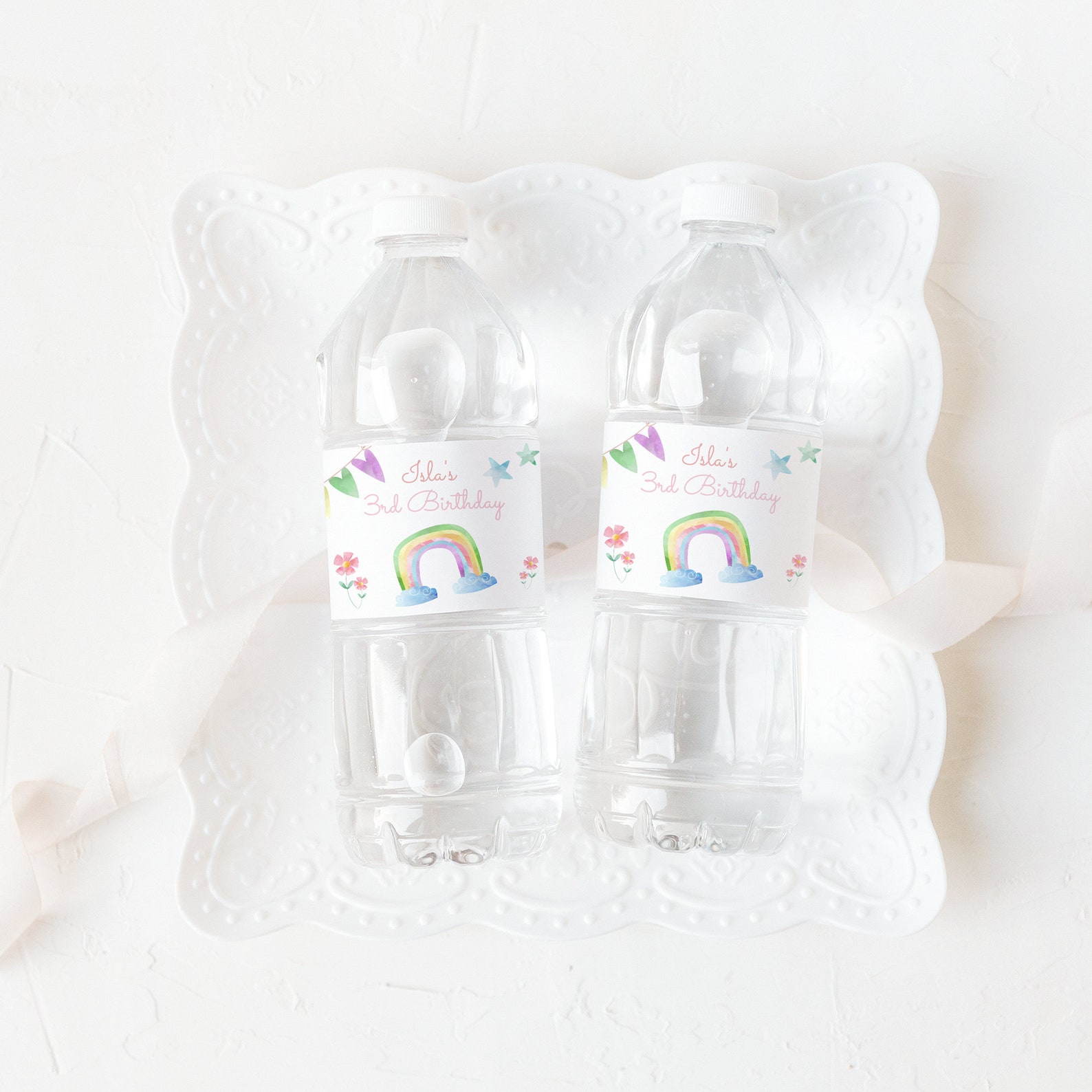 Pastel Rainbow Water Bottle Labels EDITABLE Rainbow Party - Etsy