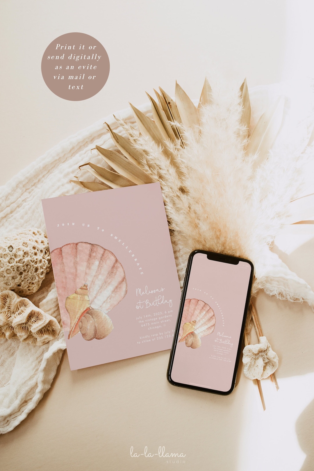 Seashell Birthday Invitation Editable, Let's Shellebrate 1st Birthday ...