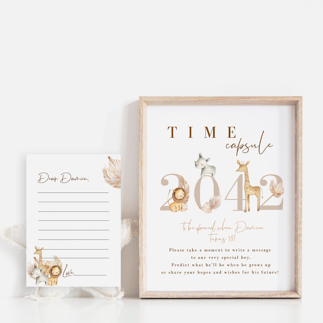 Boho Safari Time Capsule Template, Jungle Animals First Birthday Party ...